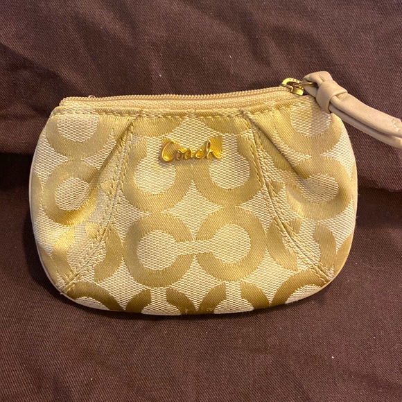 Coach | Bags | Coach Gold Signature Canvas Cosmetics Bag | Poshmark